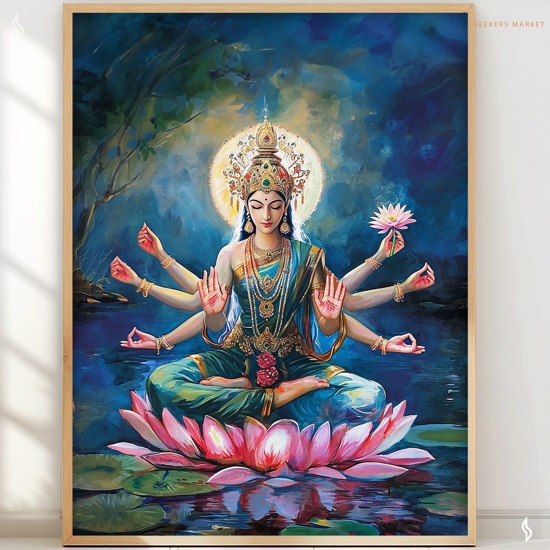 Digital Durga Meditation Art, Spiritual Indian Home Decor Divine Durga ...