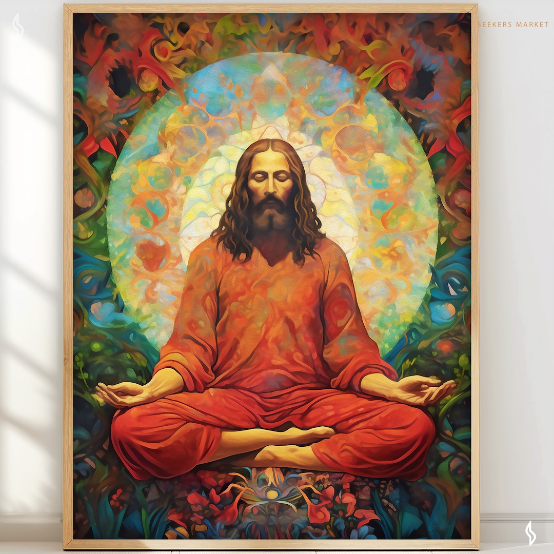 Jesus Art Print Psychedelic Jesus Meditating Painting Spirituality Wall ...