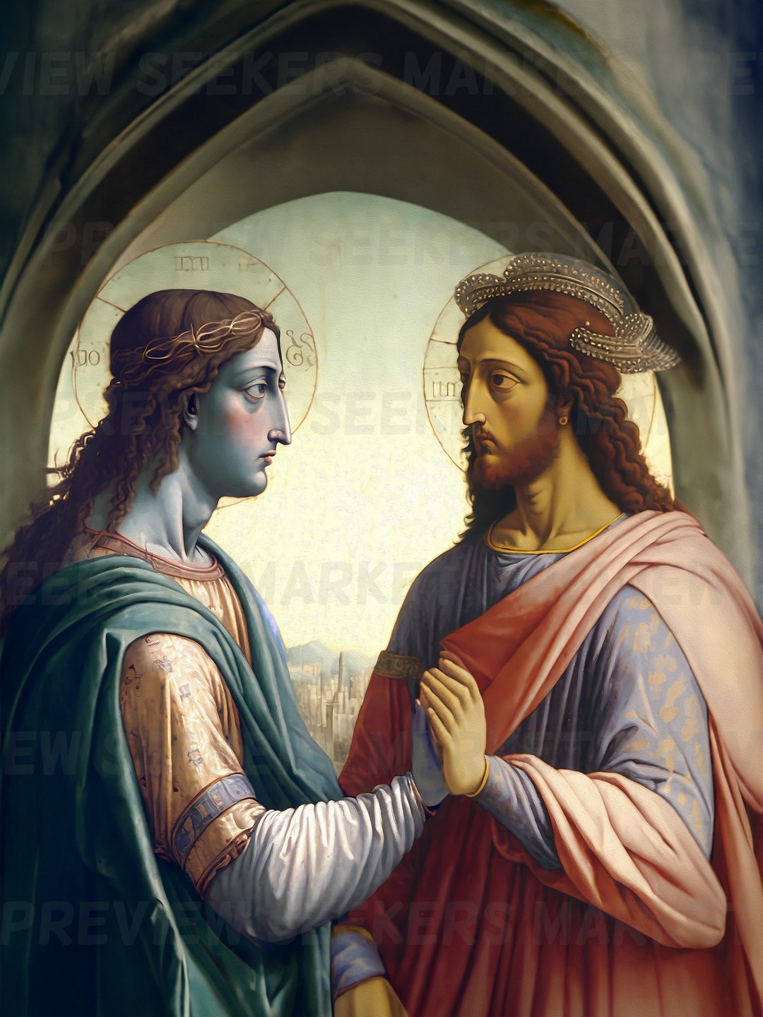 Jesus Meeting Krishna Christ Painting Hindu Spirituality Christianity ...