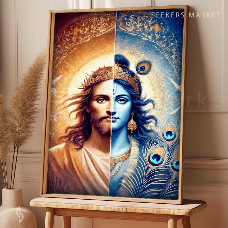 Jesus and Krishna Portrait Art Print, Spiritual Harmony - Etsy