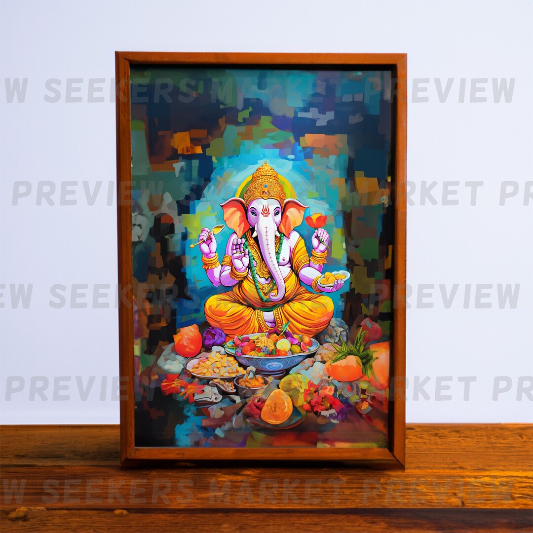 Lord Ganesha Art Poster Indian Wall Art Hindu Gift Yoga Art Ganesha ...