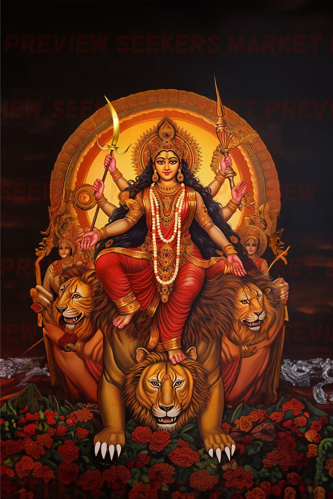 Goddess Durga Hindu Art Print, Mahadevi Painting (digital Download) - Etsy