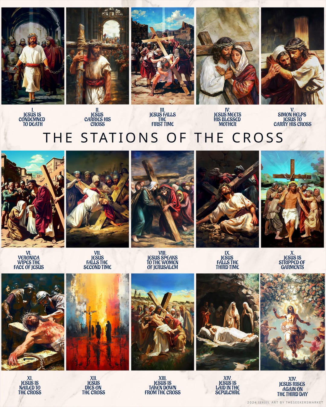 Stations of the Cross Printable Poster, 2024, Digital Art Catholic Art ...
