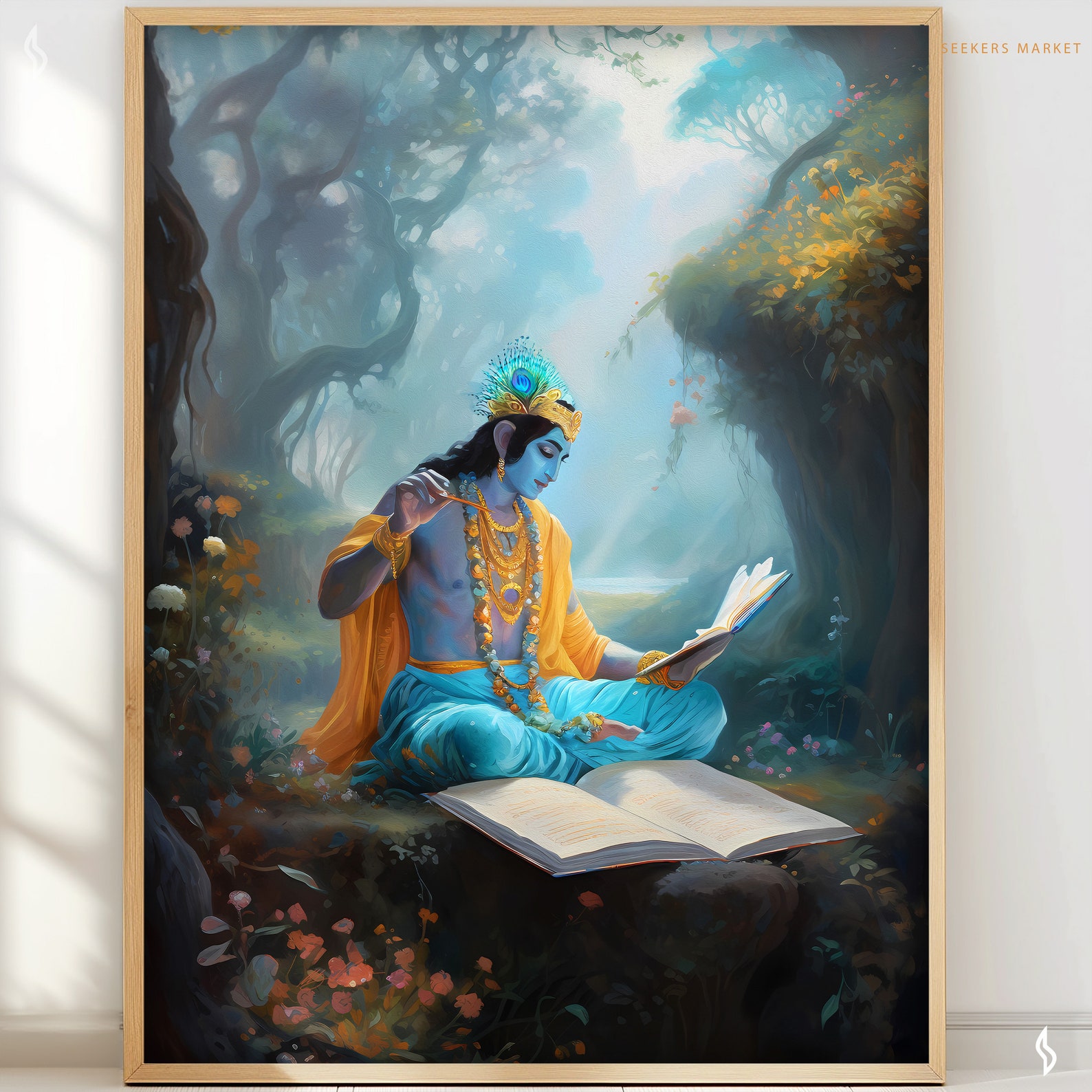 Krishna Art Print Writing Gita Forest Painting Bhagavad Gita Art Lord ...