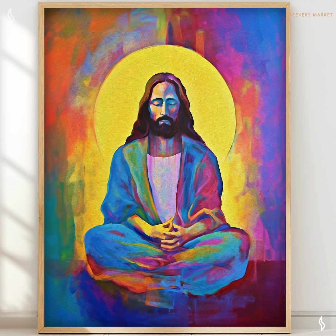 Trippy Jesus Meditating Art Psychedelic Jesus Pop Art Meditation Room ...