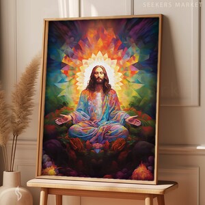 Psychedelic Jesus Art Print: Meditating Christ, Yoga Prayer Poster - Etsy