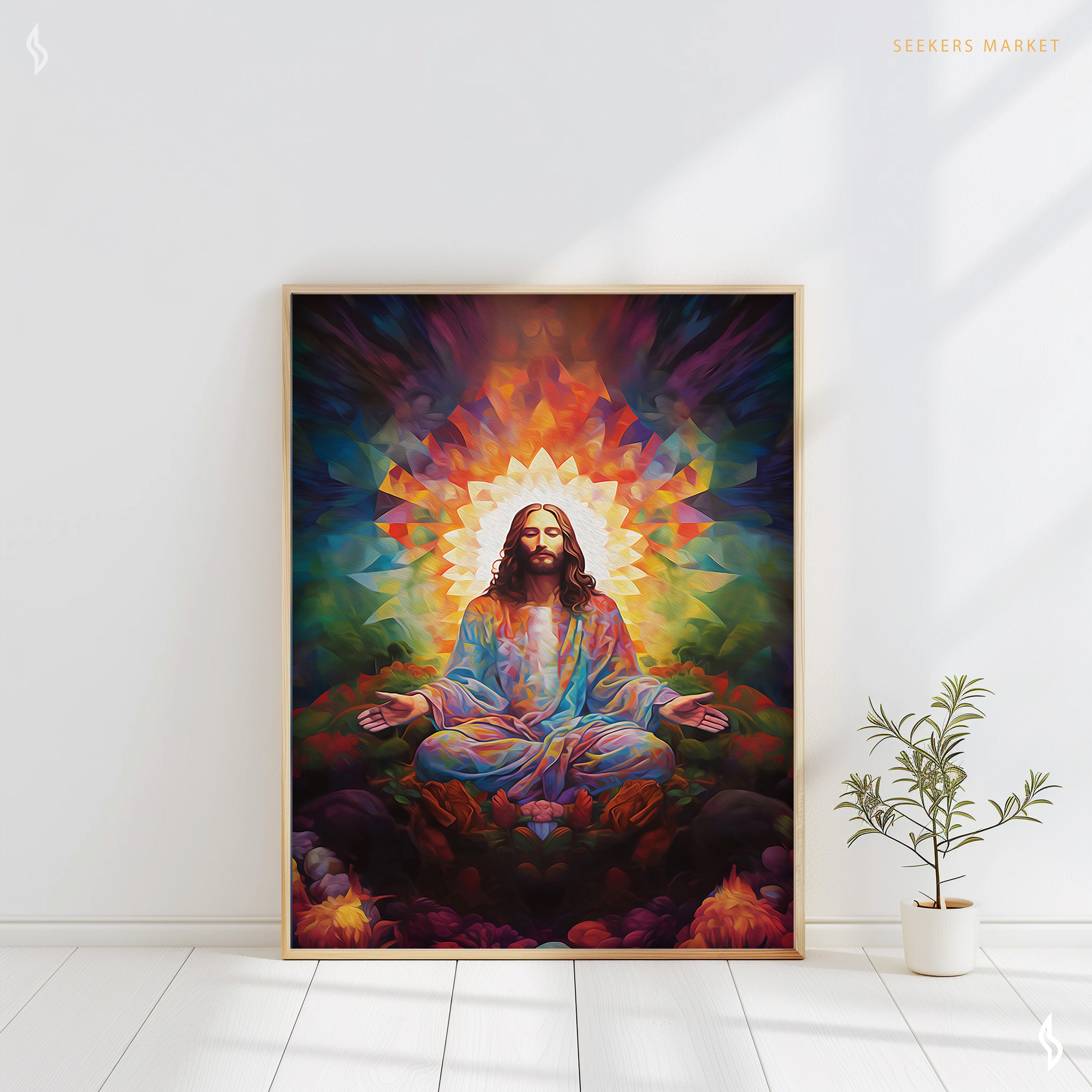 Psychedelic Jesus Art Print | Meditating Christ, Colorful Christian ...