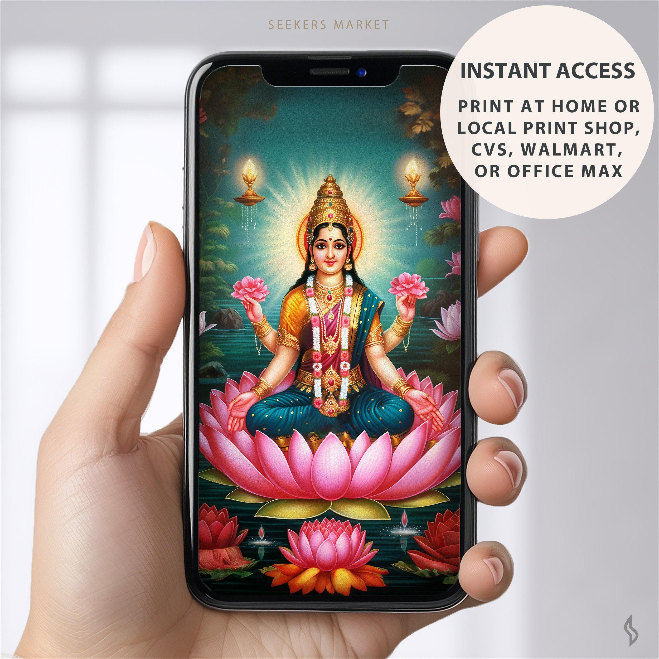 Lakshmi Printable Art Hindu Art Goddess Laxmi Indian Decor Lotus ...