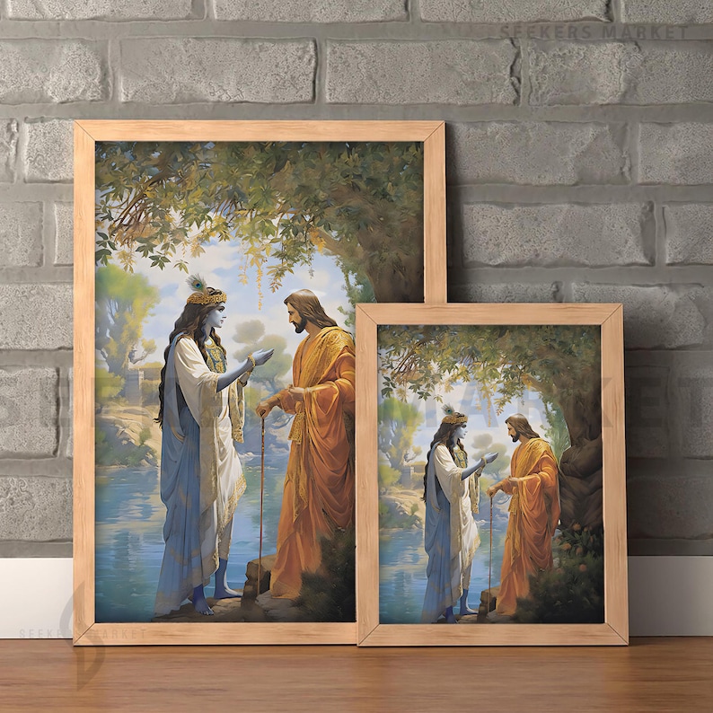Jesus Krishna Painting Print, Krishna Meets Jesus Art Print, Spiritual ...
