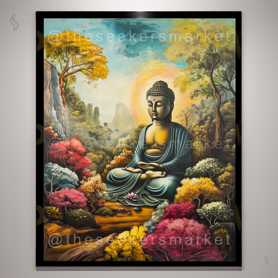 Floral Art Meditation Painting Buddha Art Print Buddhism Decor Zen Home ...