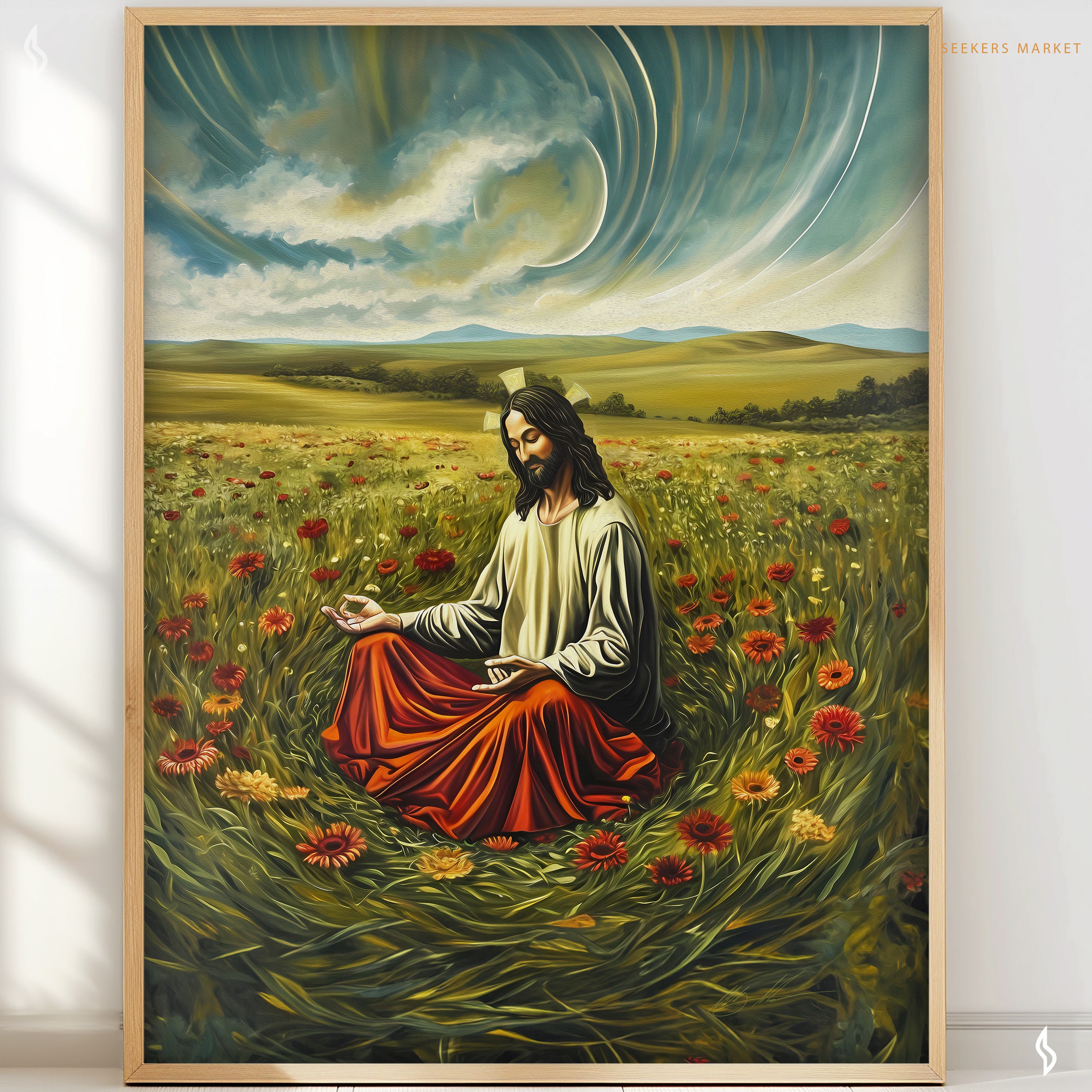 Art Print of Jesus in Flowers Prayer Painting Flower Wall Art Unframed ...