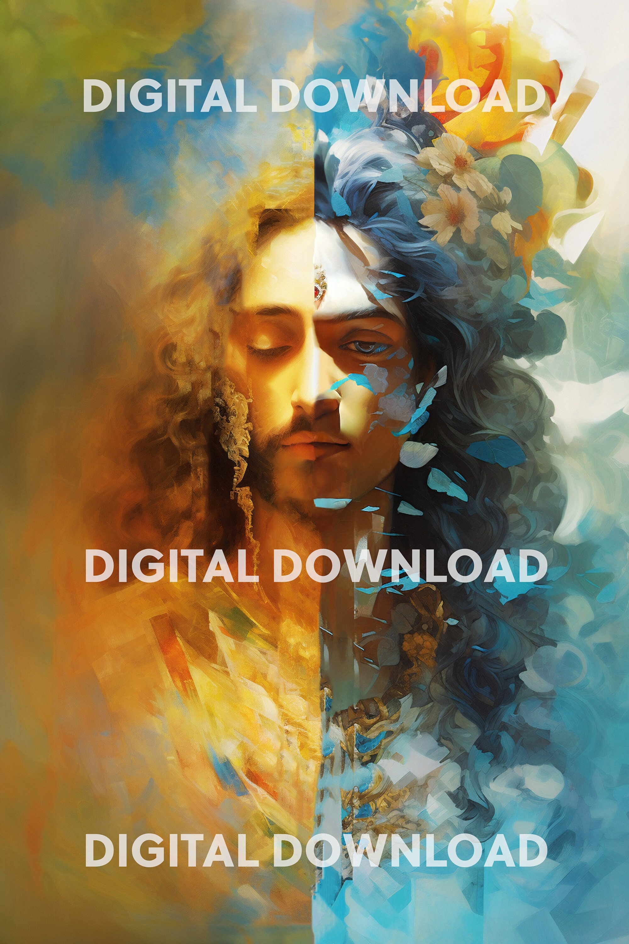 Jesus Krishna Portrait Illustration Christ Jesus Lord Krishna - Etsy