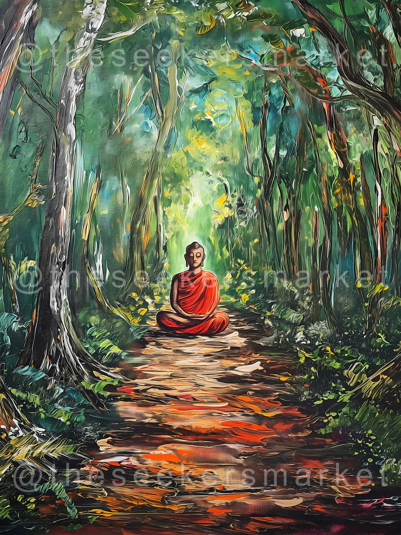 Printable Art Buddha Blissful Forest Path Meditation Buddhist Monk Art RB14 Digital Buddhism ...