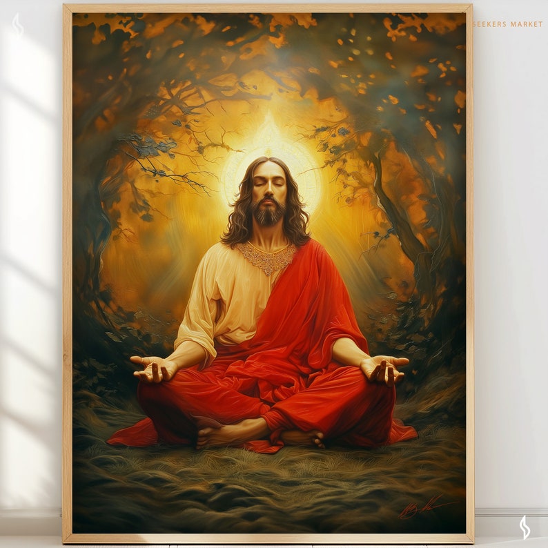 Meditation Jesus Wall Art Print Painting of Jesus Meditating Yoga ...