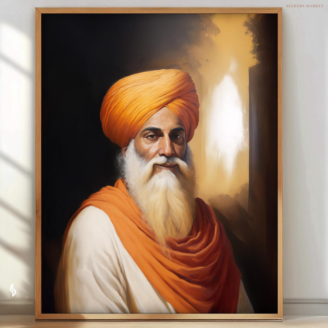 Guru Nanak Portrait Art Print, Sikhism Religious Photo (digital ...
