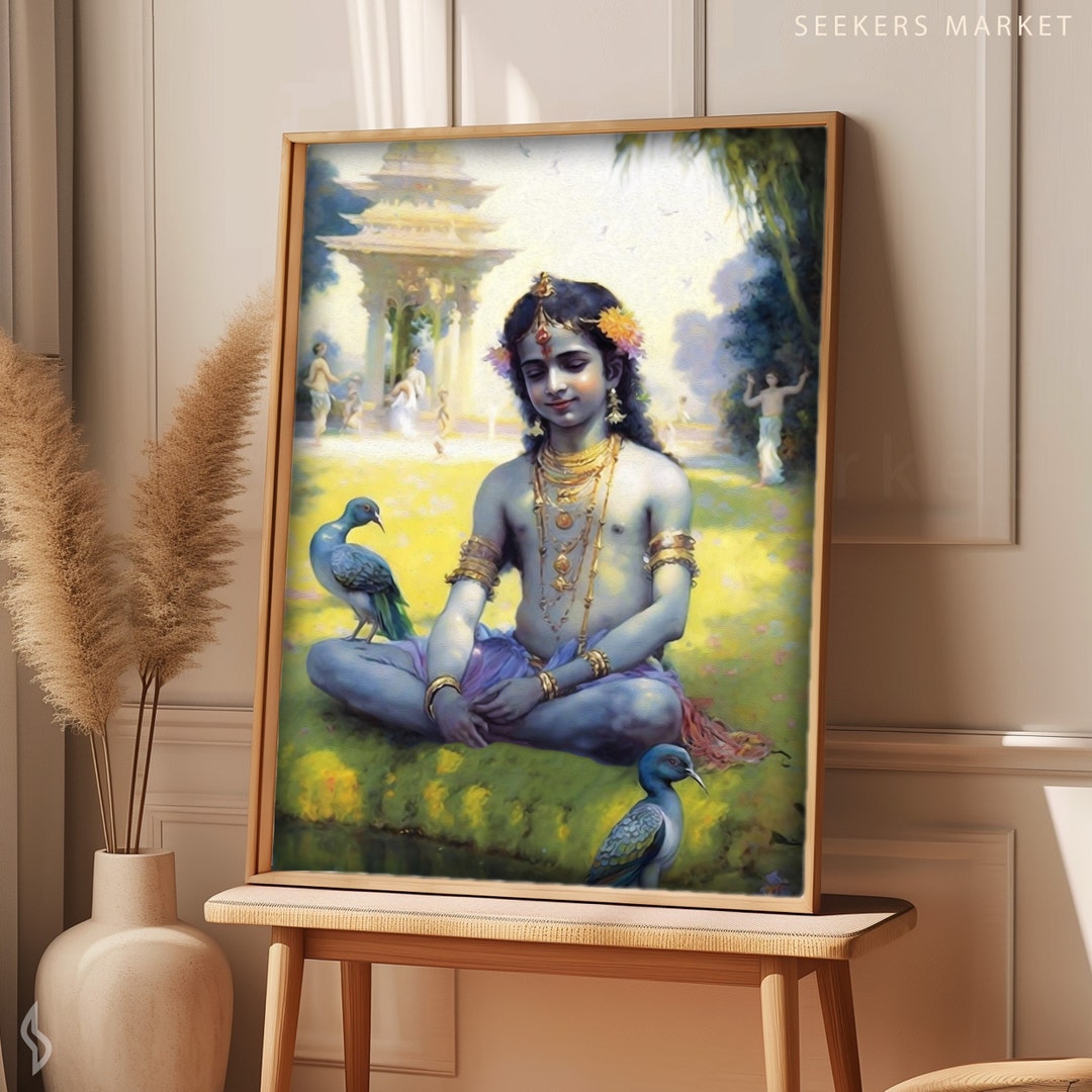 Krishna Art Hindu Gift Indian Home Decor Krishna Print Poster Baby Kid ...