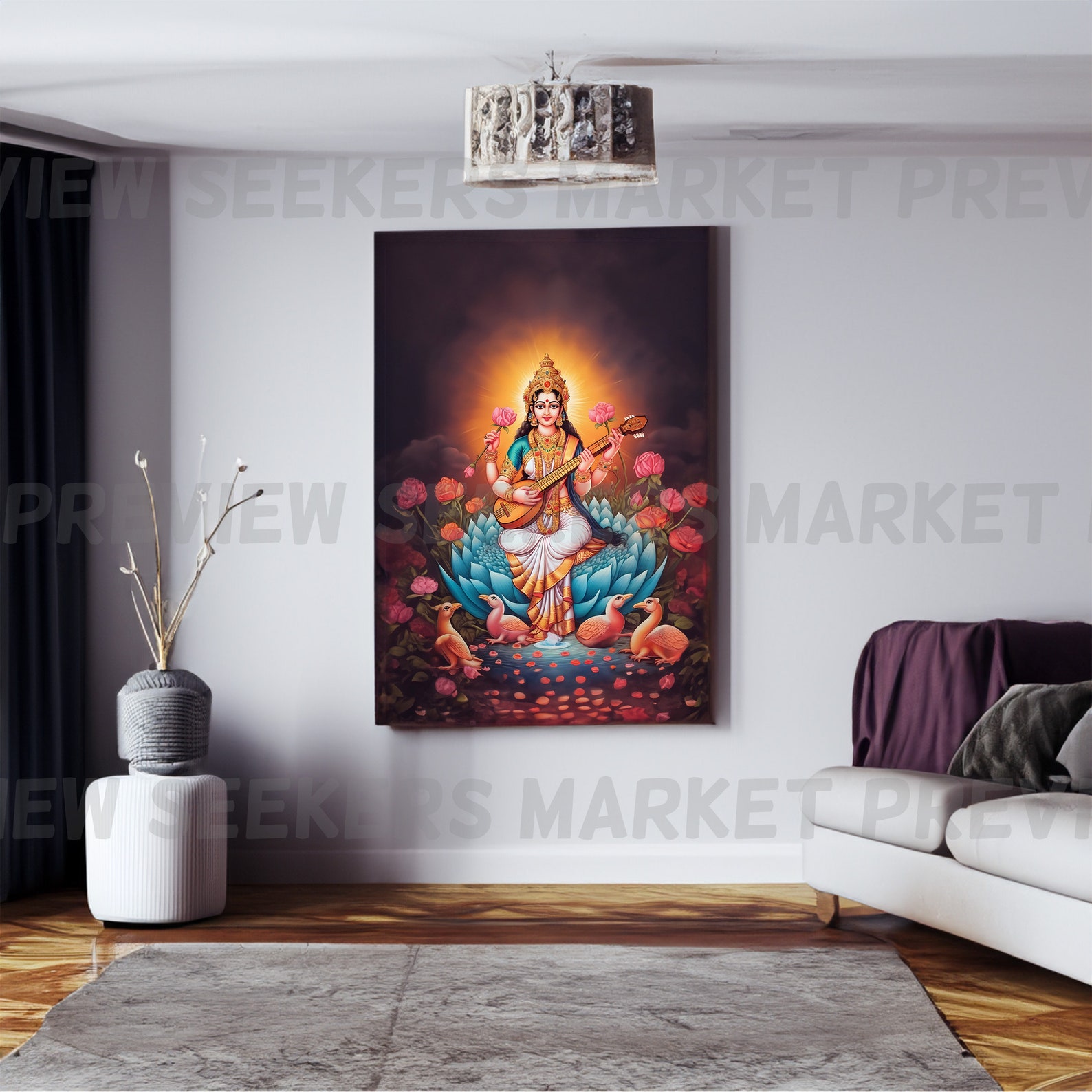 Saraswati Lotus With Rubab Art Poster Hindu Art Indian Art - Etsy