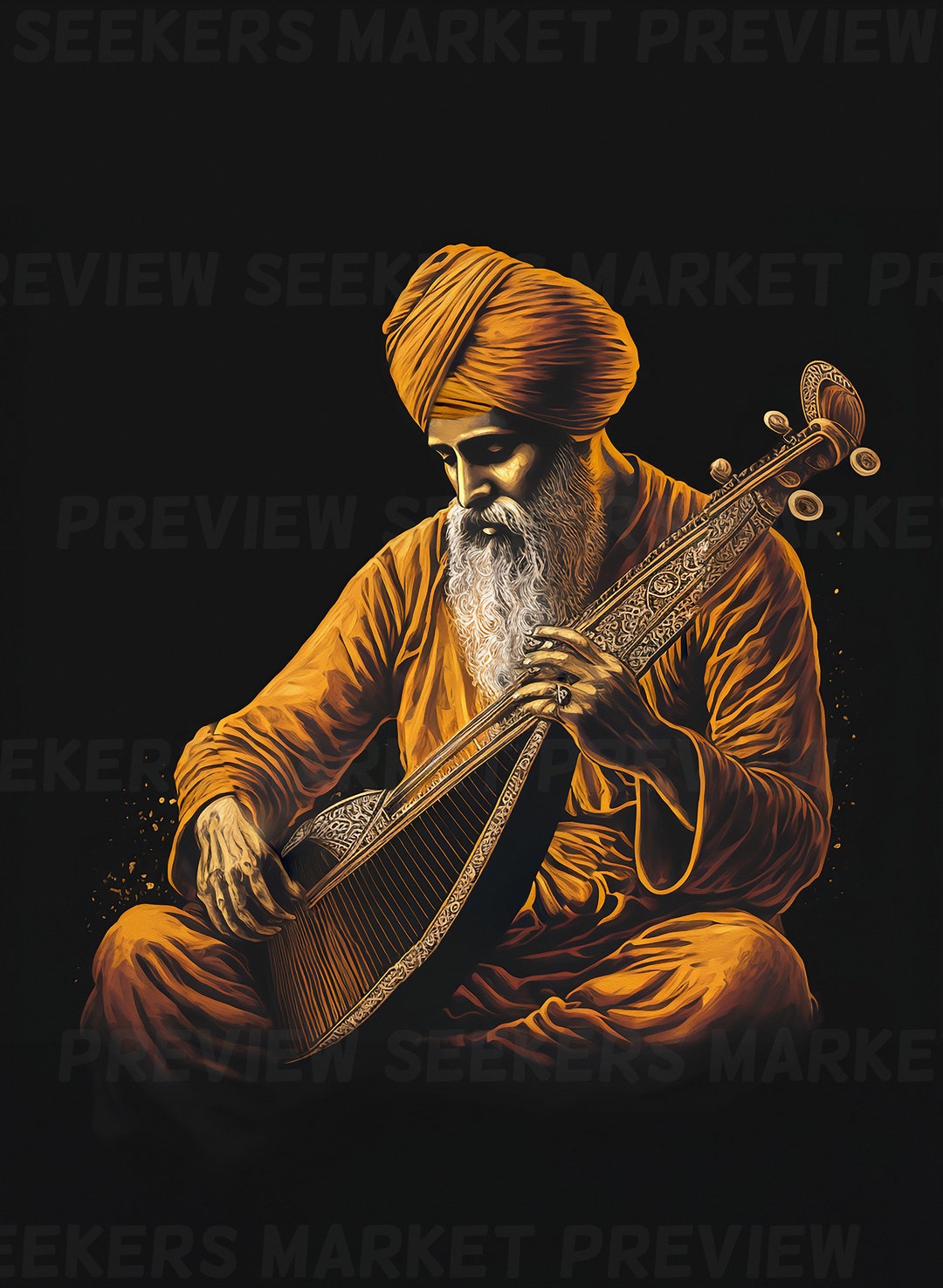 Sikh Gift Guru Nanak Playing Rubab Sikh Decor Sikhism Spirituality Art ...