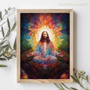 Psychedelic Jesus Art Print: Meditating Christ, Yoga Prayer Poster - Etsy