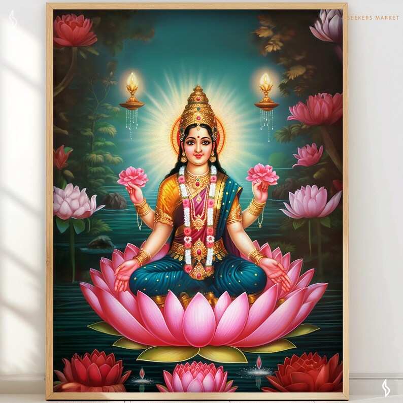 Lakshmi Printable Art Hindu Art Goddess Laxmi Indian Decor Lotus ...