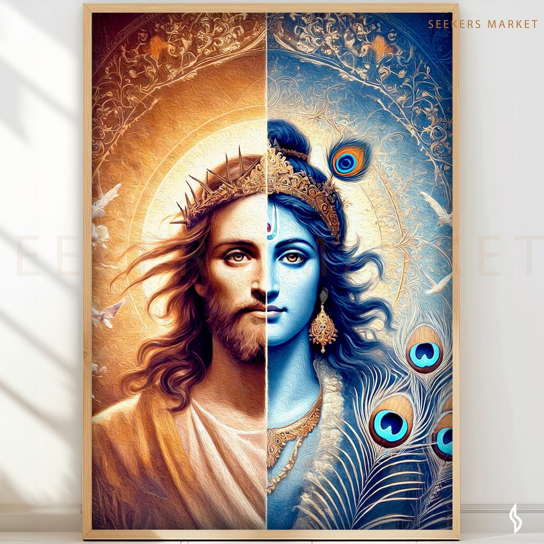 Jesus Krishna Portrait Art Print Yoga Poster Seekers Market Hare ...