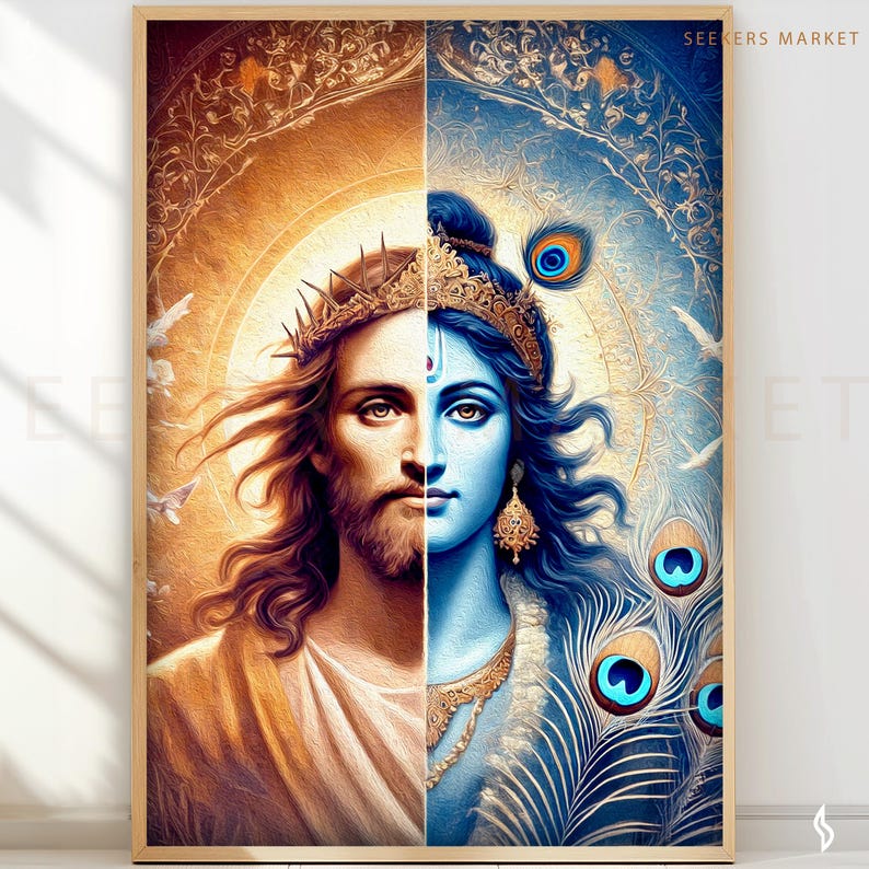 Jesus and Krishna Portrait Art Print, Spiritual Harmony - Etsy