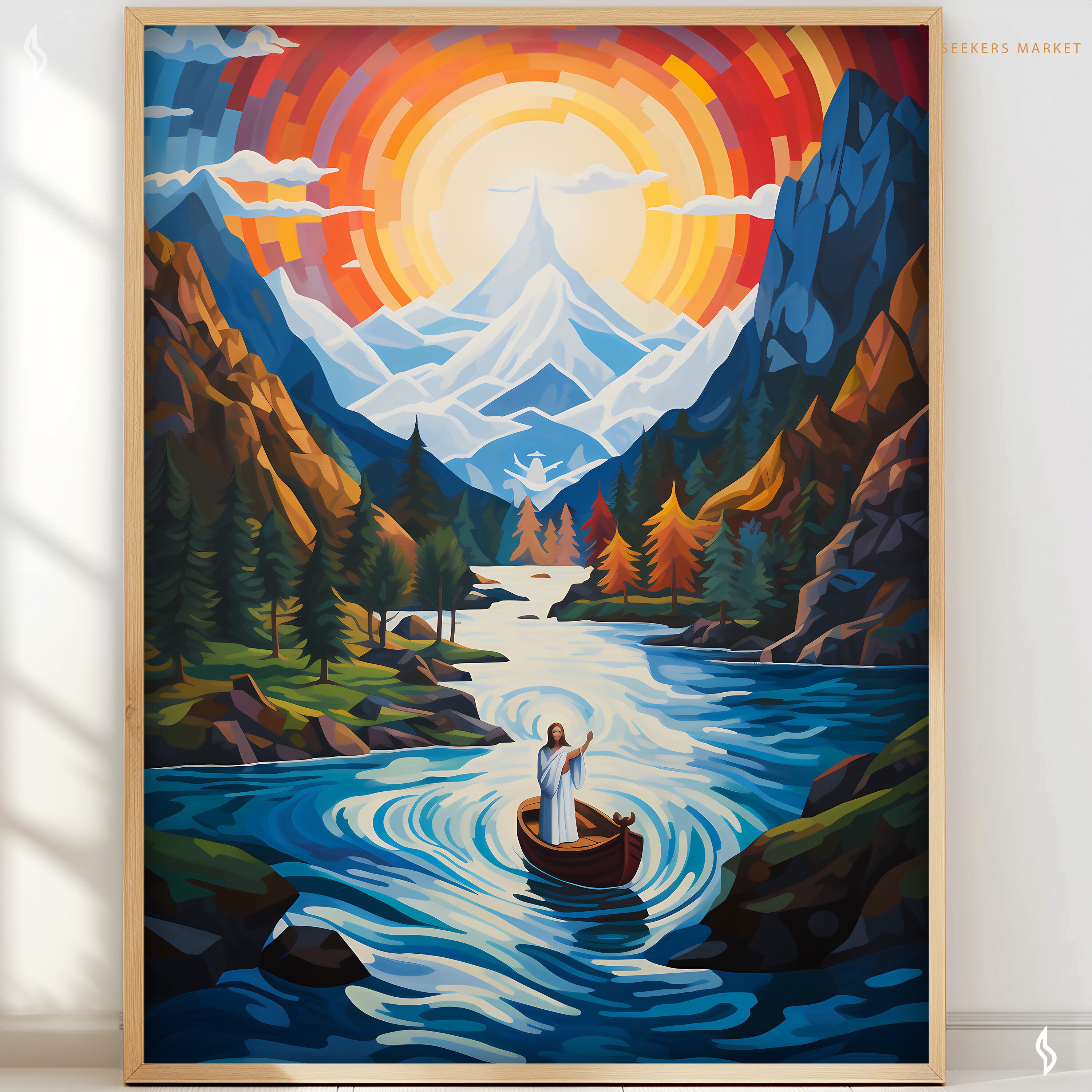 Jesus Expressionist Painting Boatman Christian Home Decor Wall Art ...
