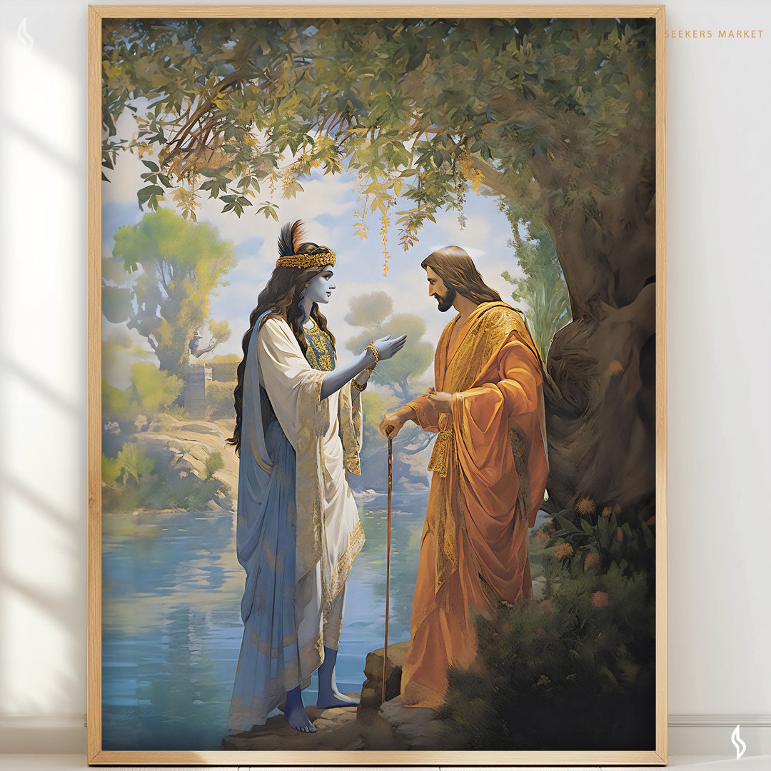 Lord Krishna Meets Jesus Christ Art Print Religious Decor Spiritual ...
