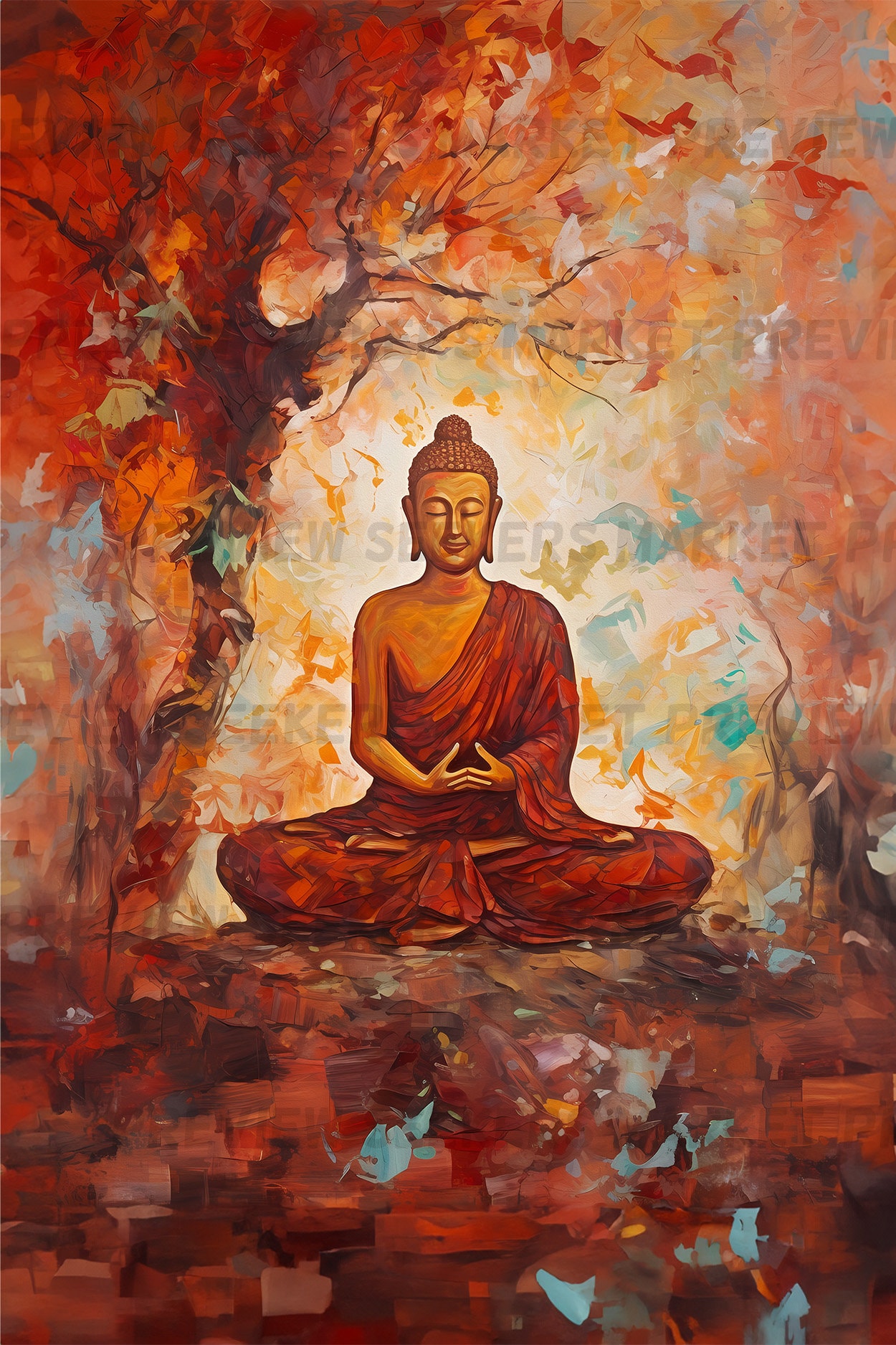 Buddha Meditation Forest Painting Wall Art Buddhism Premium Matte Paper ...