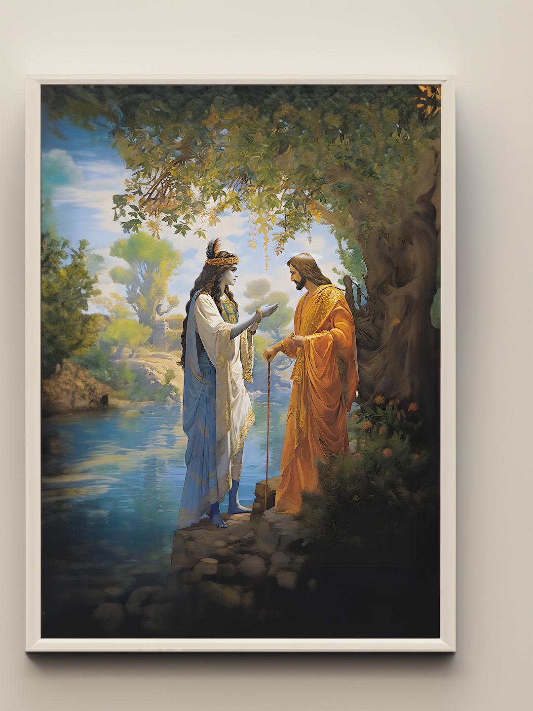 Lord Krishna Meets Jesus Christ Oil Paint Premium Matte Paper Print ...