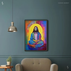 Trippy Jesus Meditating Art Print Psychedelic Jesus Pop Art Meditation ...