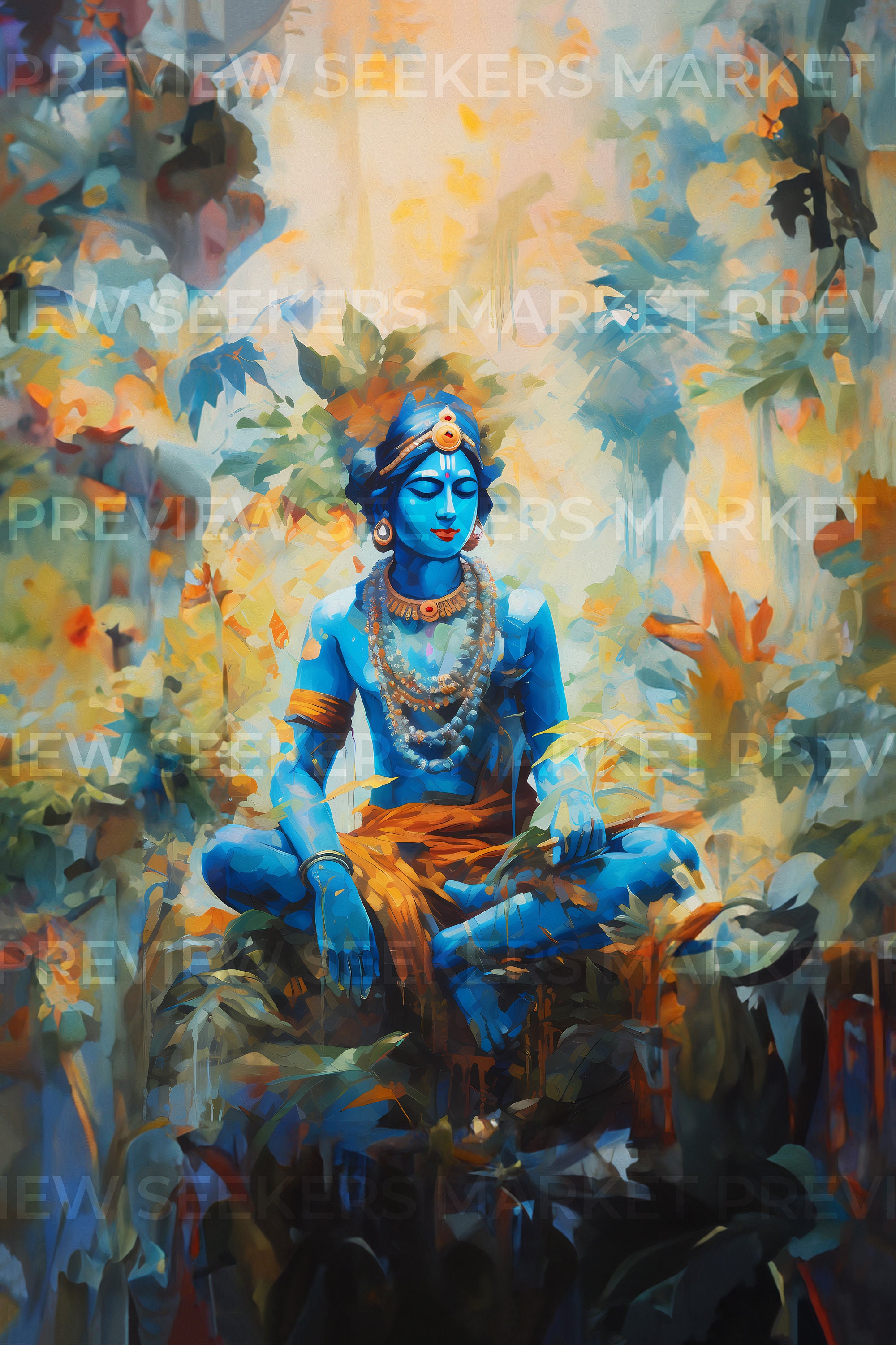 Printable Art Lord Krishna Art Krishna Art Flowers Oil Painting Hindu ...