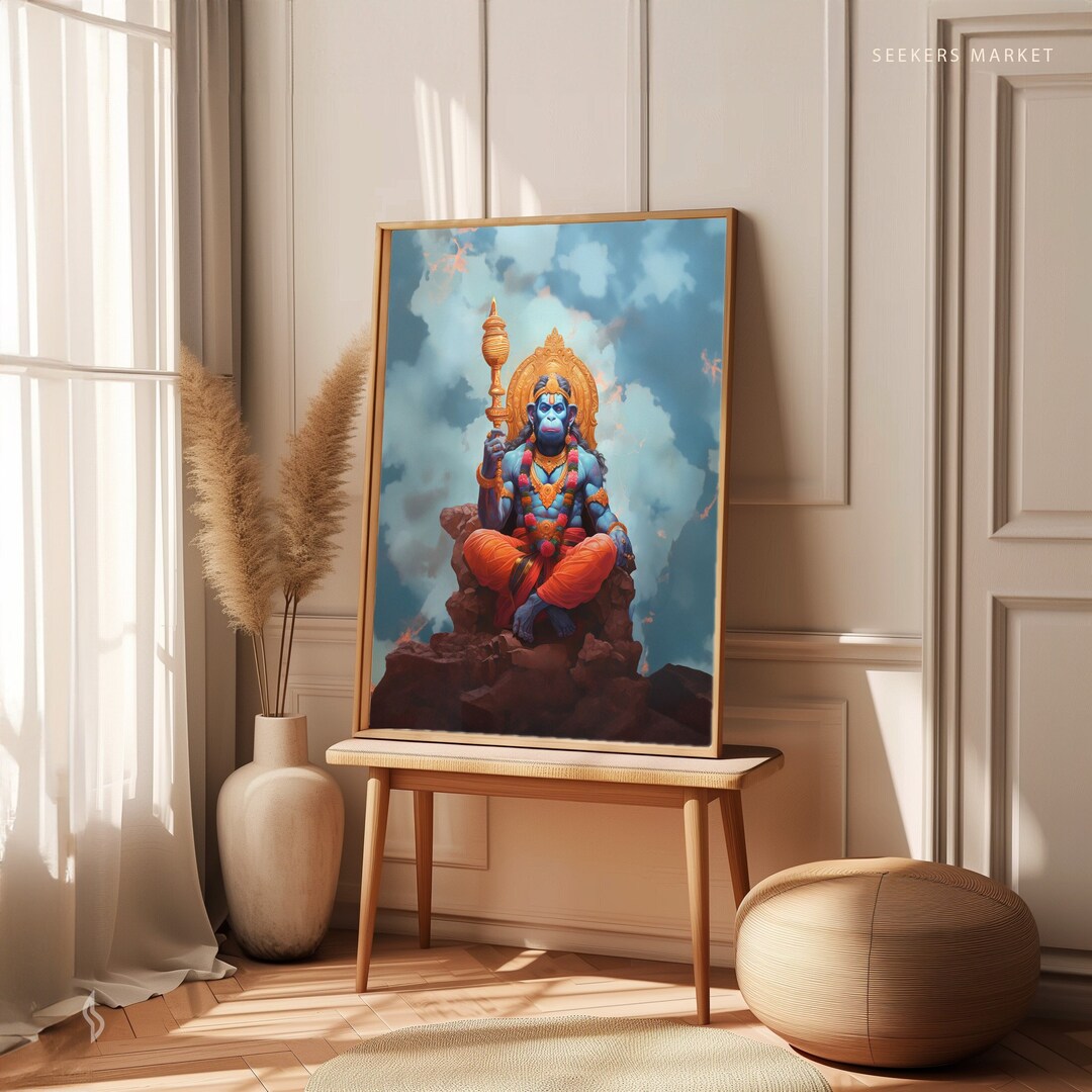 Printable Art Hindu Decor for Indian Home Decor Lord Hanuman Mountain ...