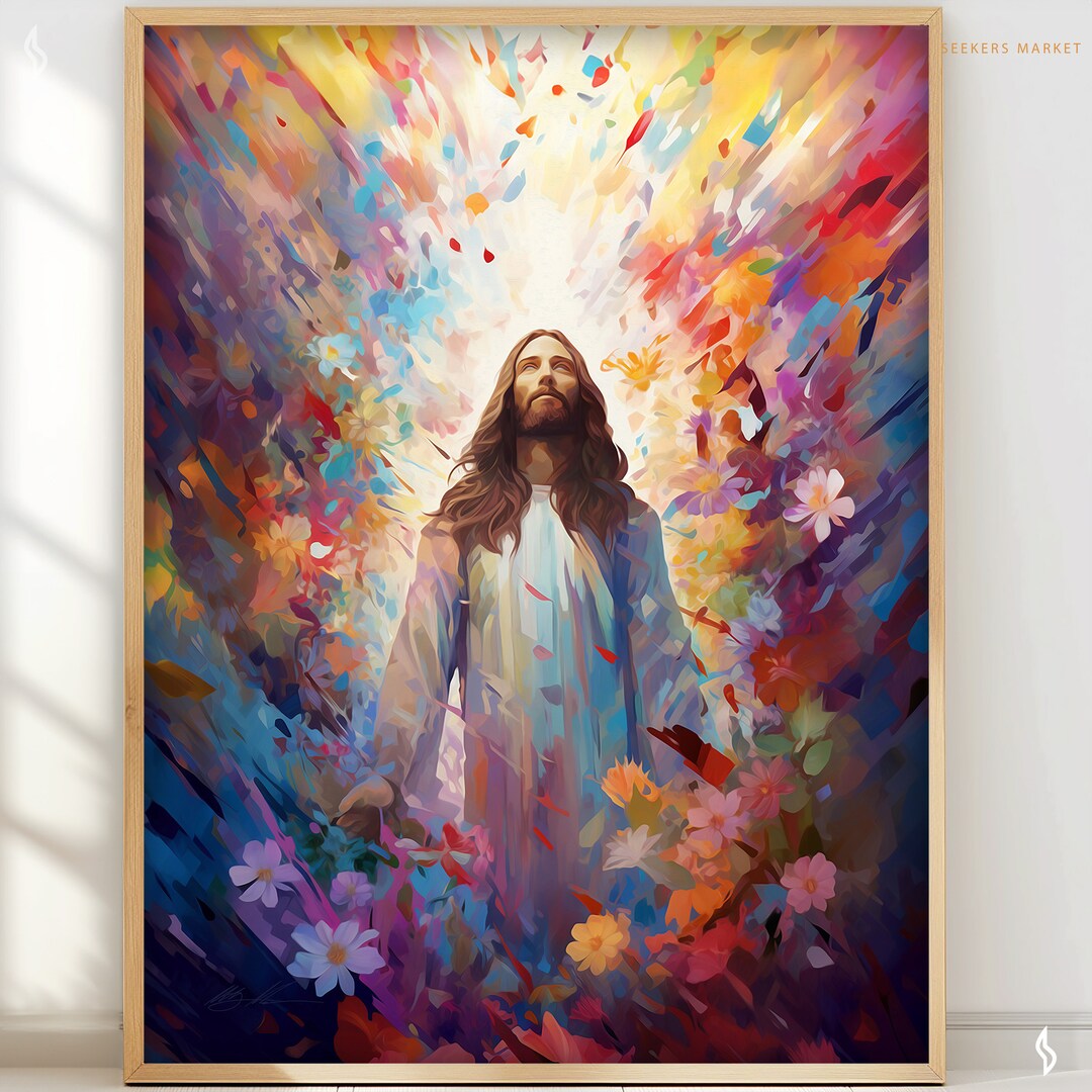 Jesus Portrait Poster Flower Bloom Painting Print for Floral Home Decor ...