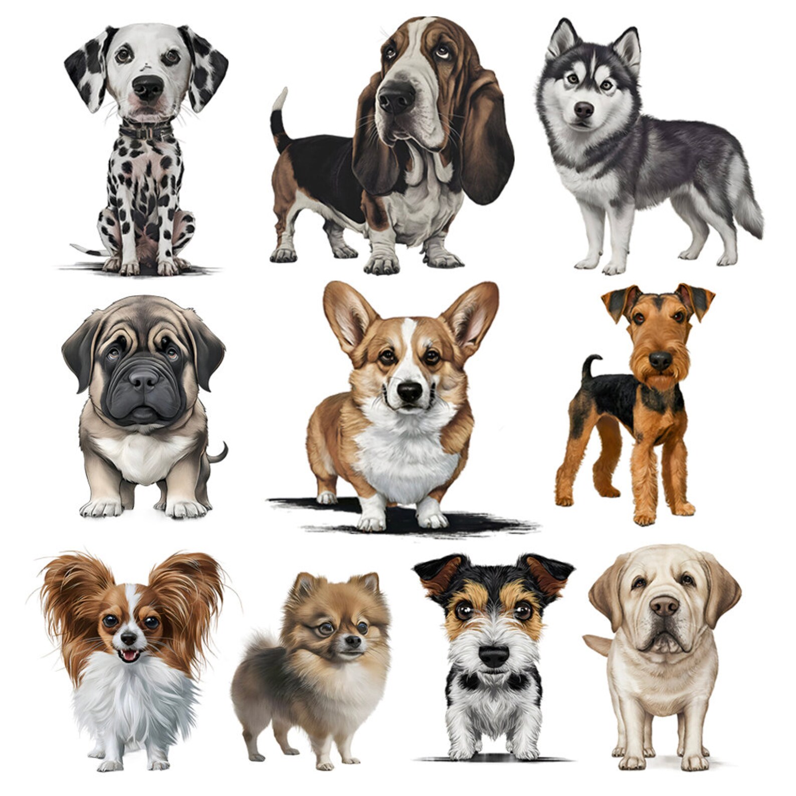 10 Big Head Dog Animals Clipart Bundle, Printable Watercolor Clipart ...