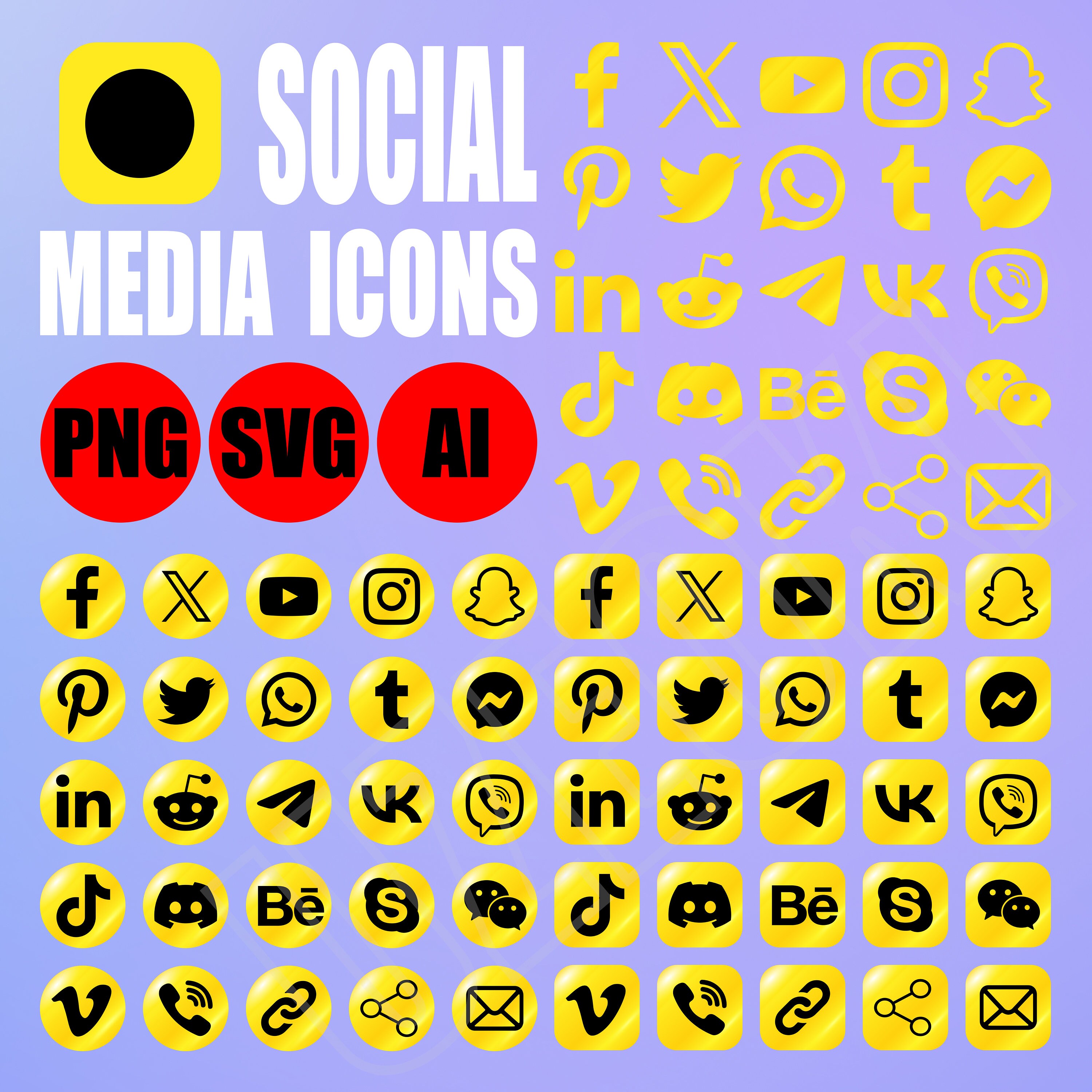 Gold Black Social Media Icons Bundle Transparent Social - Etsy