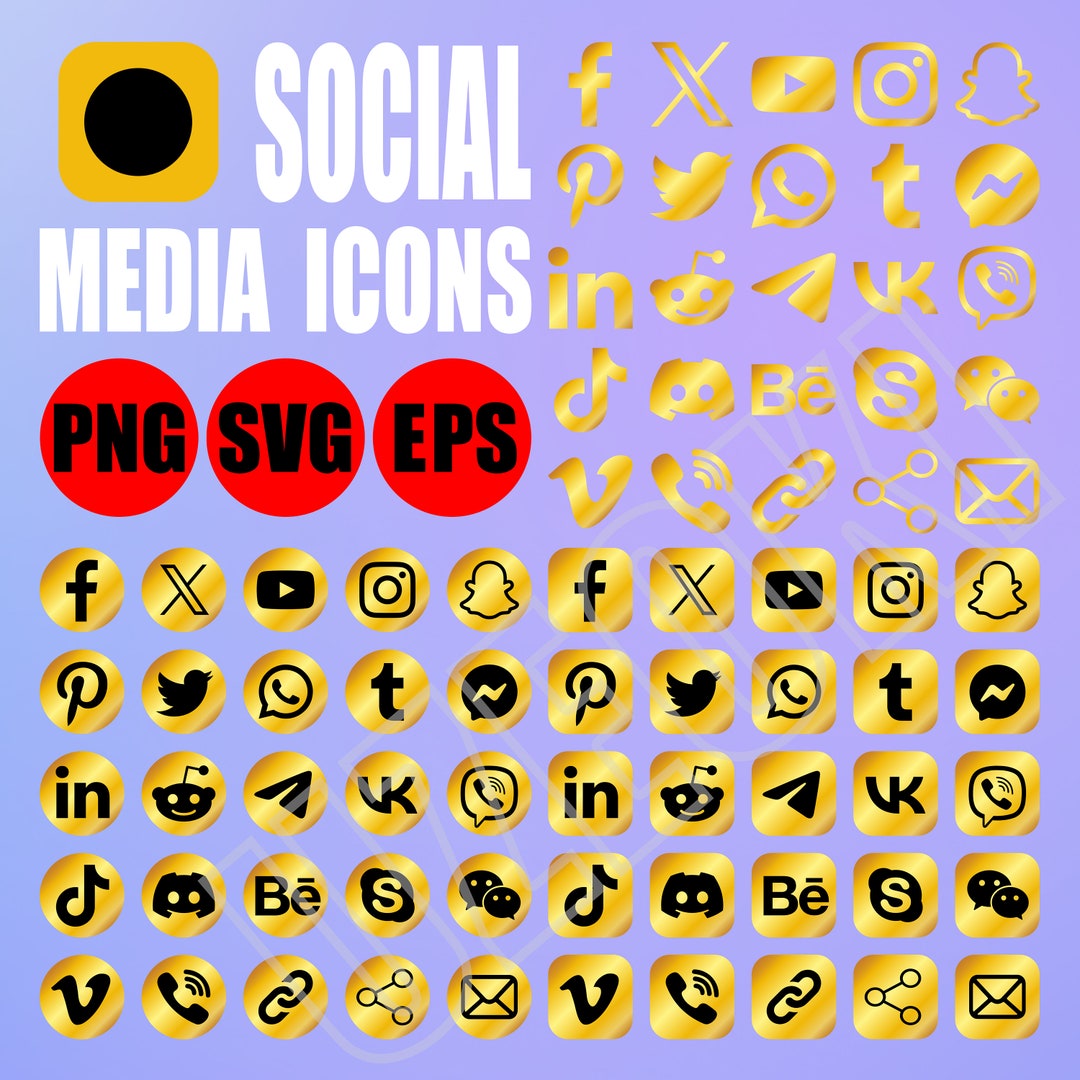 Social Media Icons Bundle, Gold Color Transparent Social Icons, PNG SVG ...