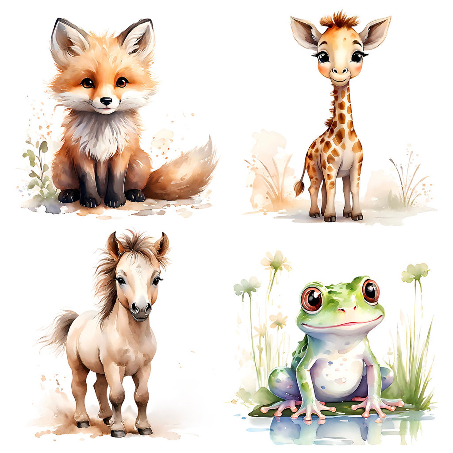12 Cute Animals Clipart Bundle, Printable Watercolor Clipart, High ...
