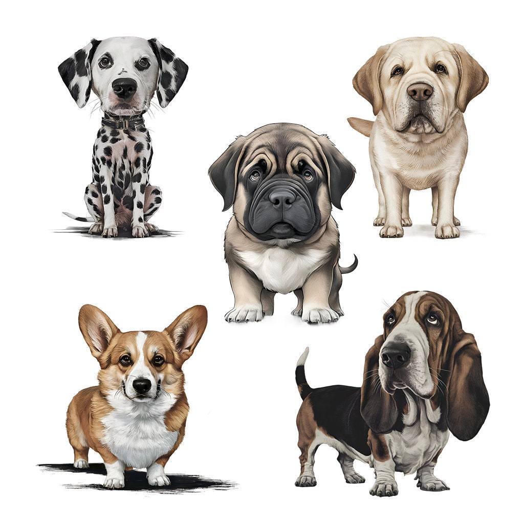 10 Big Head Dog Animals Clipart Bundle, Printable Watercolor Clipart ...