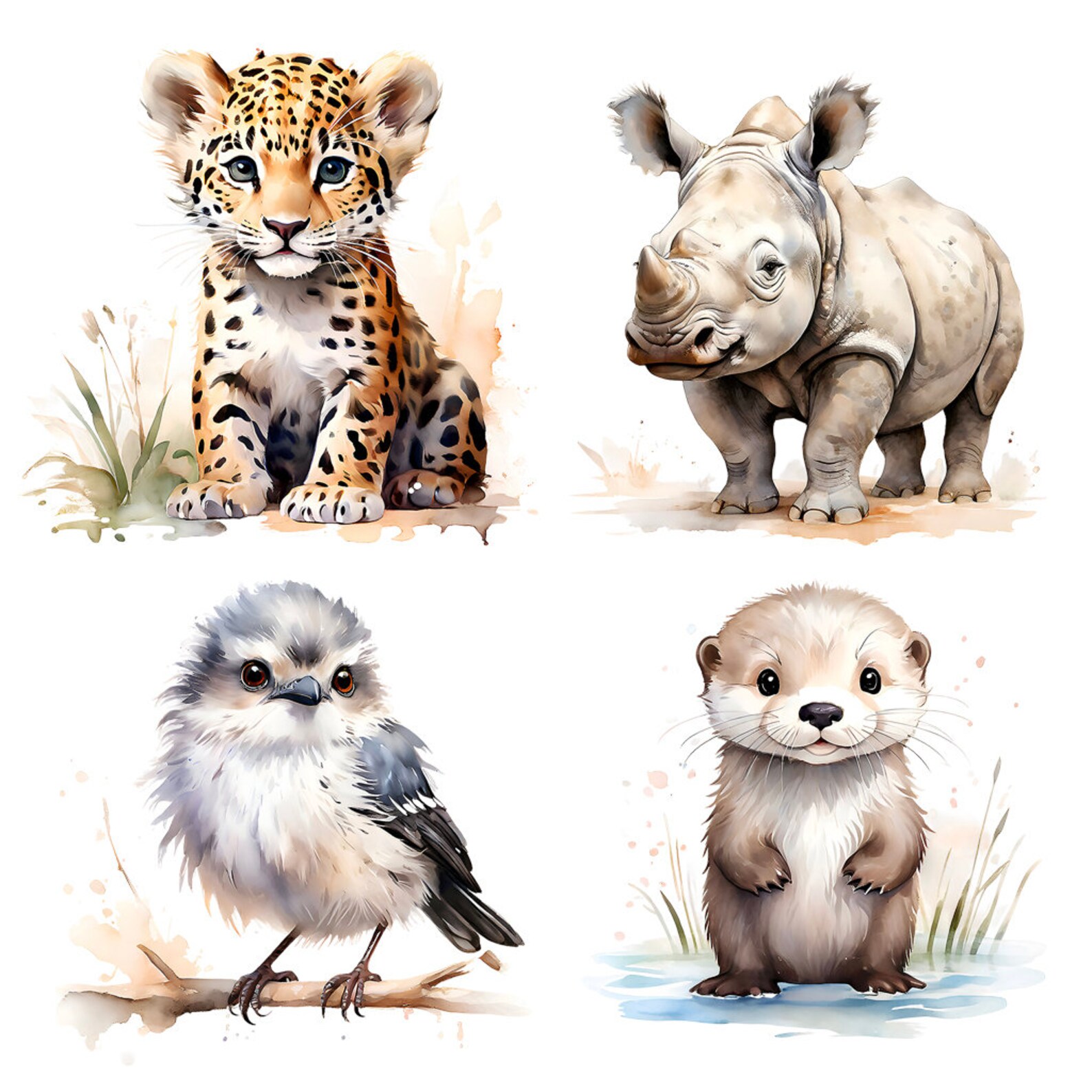 12 Cute Animals Clipart Bundle, Printable Watercolor Clipart, High ...