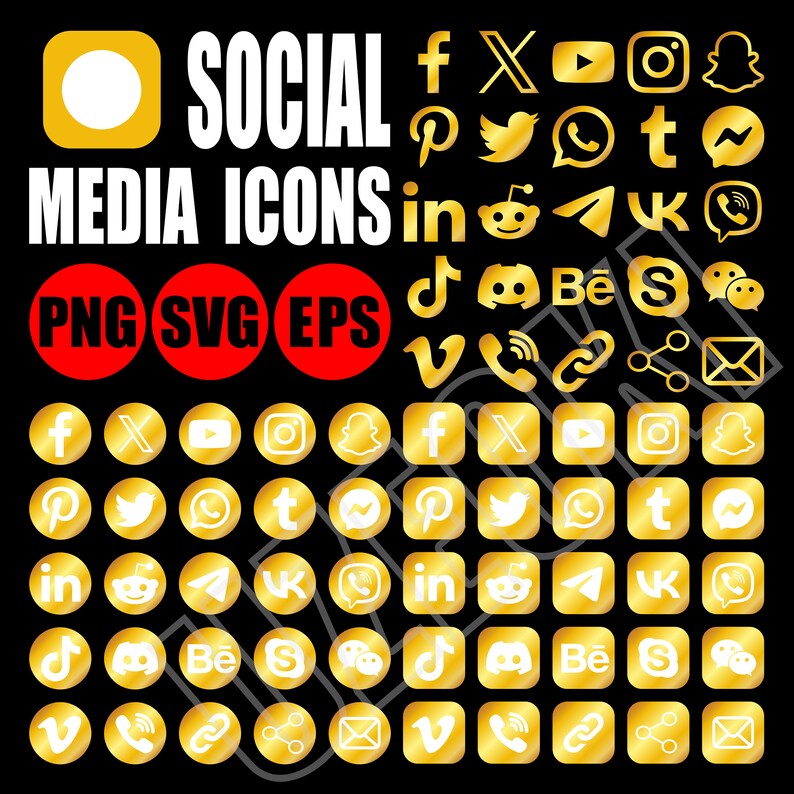 Gold Color Social Media Icons Bundle Transparent Social Icons Designs ...