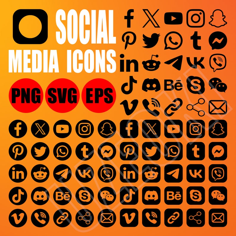 Social Media Icons Bundle Transparent Social Icons PNG SVG - Etsy