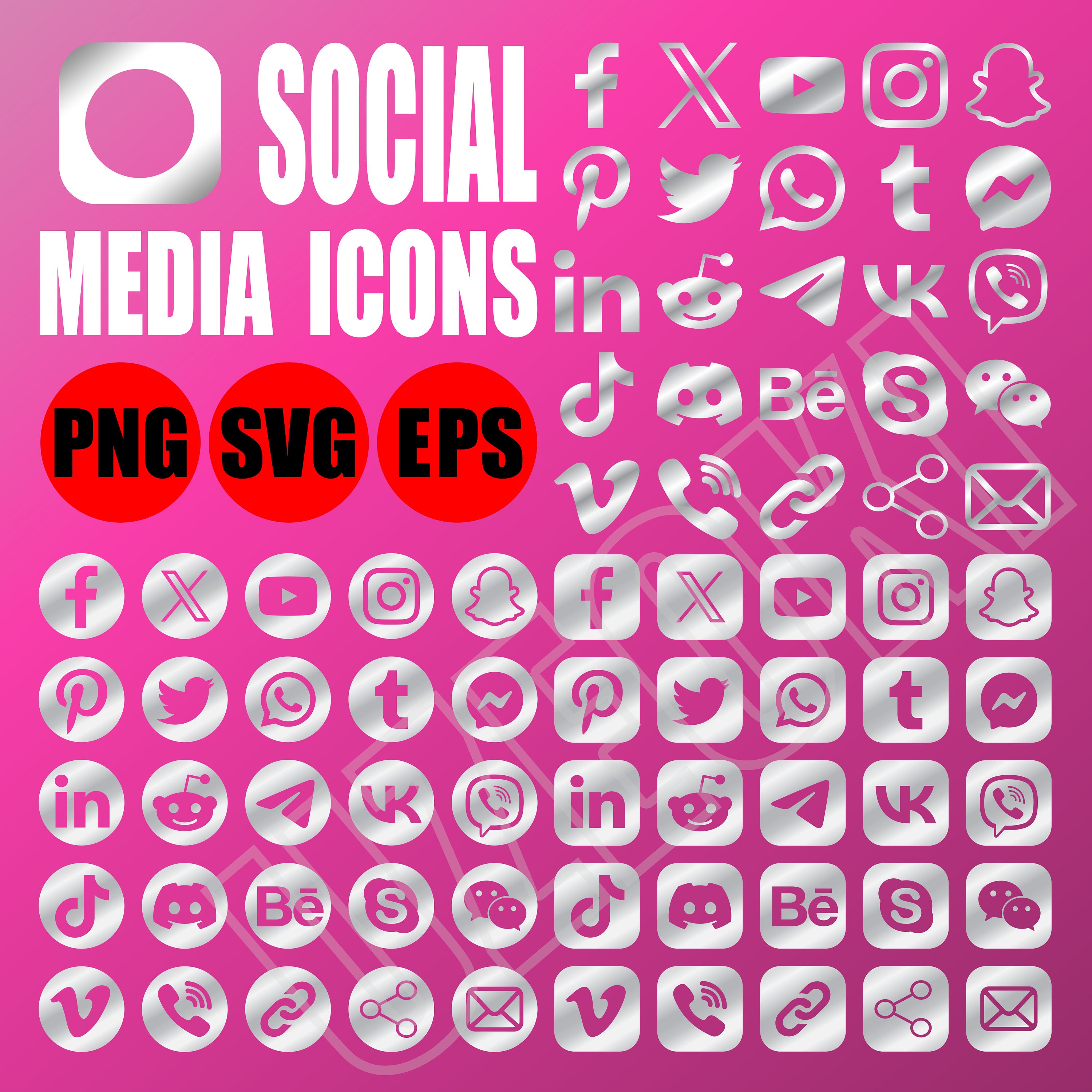 Silver Color Social Media Icons Bundle Transparent Social Icons Designs ...