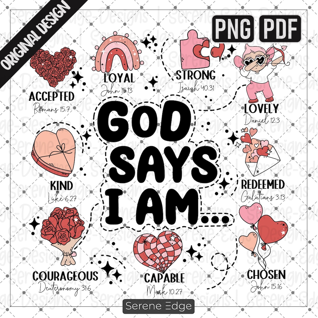 God Says I Am PNG Christian PNG, Faith Valentine Boho Heart Flower ...
