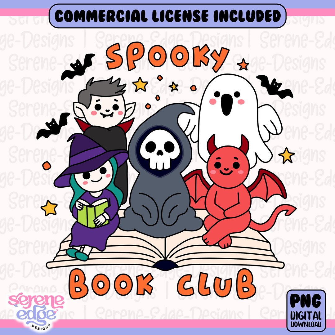 Spooky Book Club PNG | Witch Skeleton Boojee Vamp Ghost Horror Reading ...