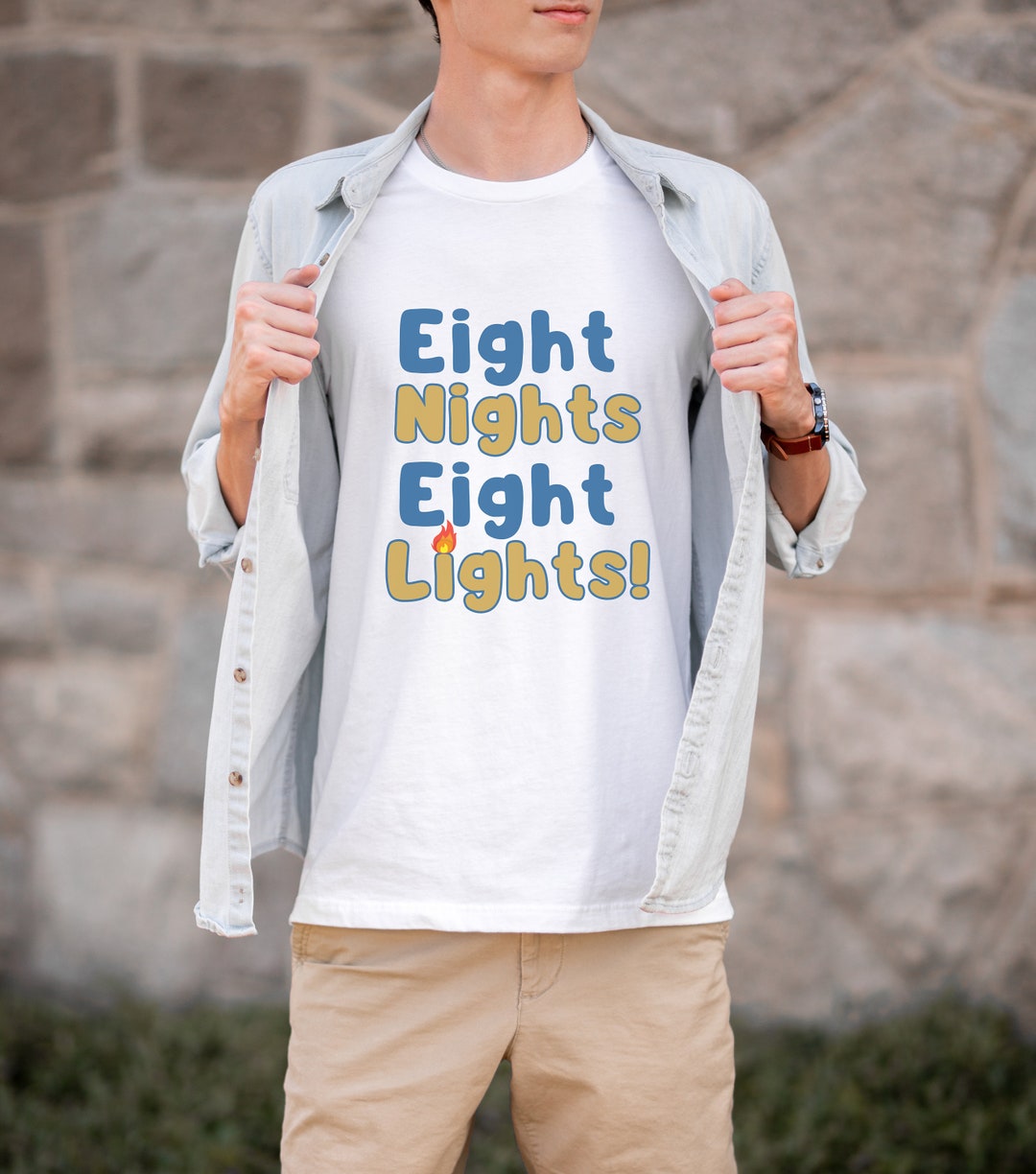 Eight Nights Eight Lights Hanukkah Chanuka Shirt Hebrew Fun Cool Shirt ...