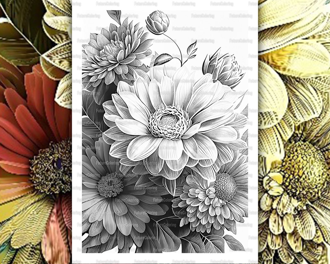 Grayscale floral Art Coloring Page Printable PDF - Etsy Canada