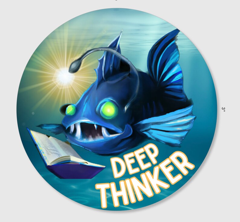 Deep Thinker Angler Fish Sticker for Ocean Lovers, Fish Nerds, Marine ...