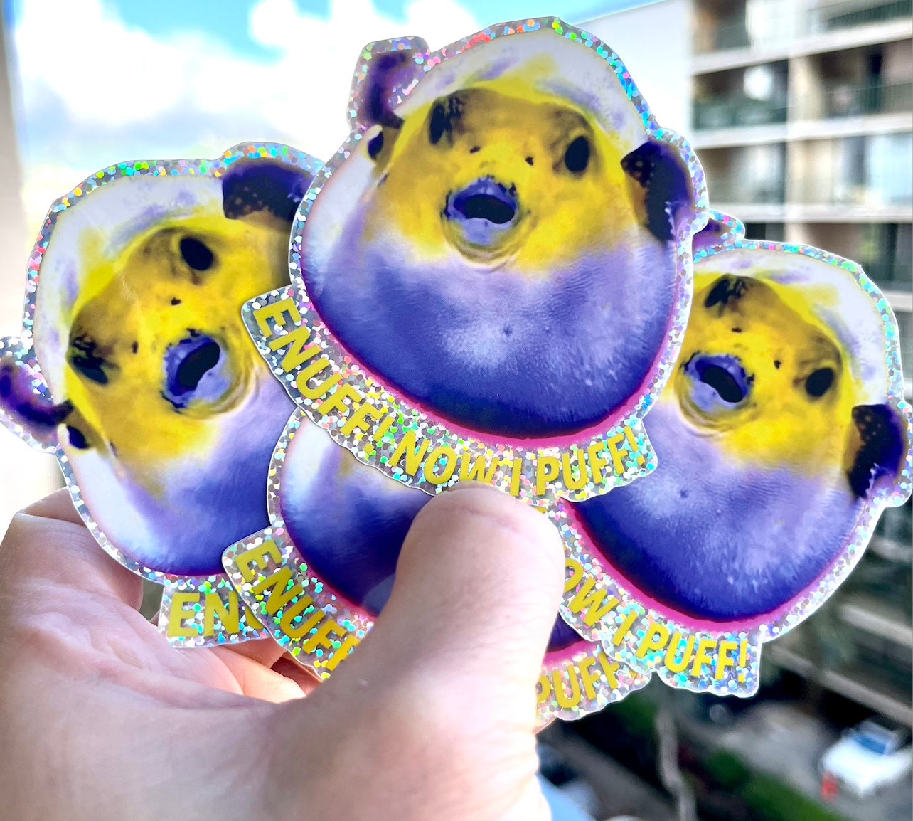 Mad Puffer Sticker enuff NOW I PUFF Real Angry Puffer Fish Cute Decal ...