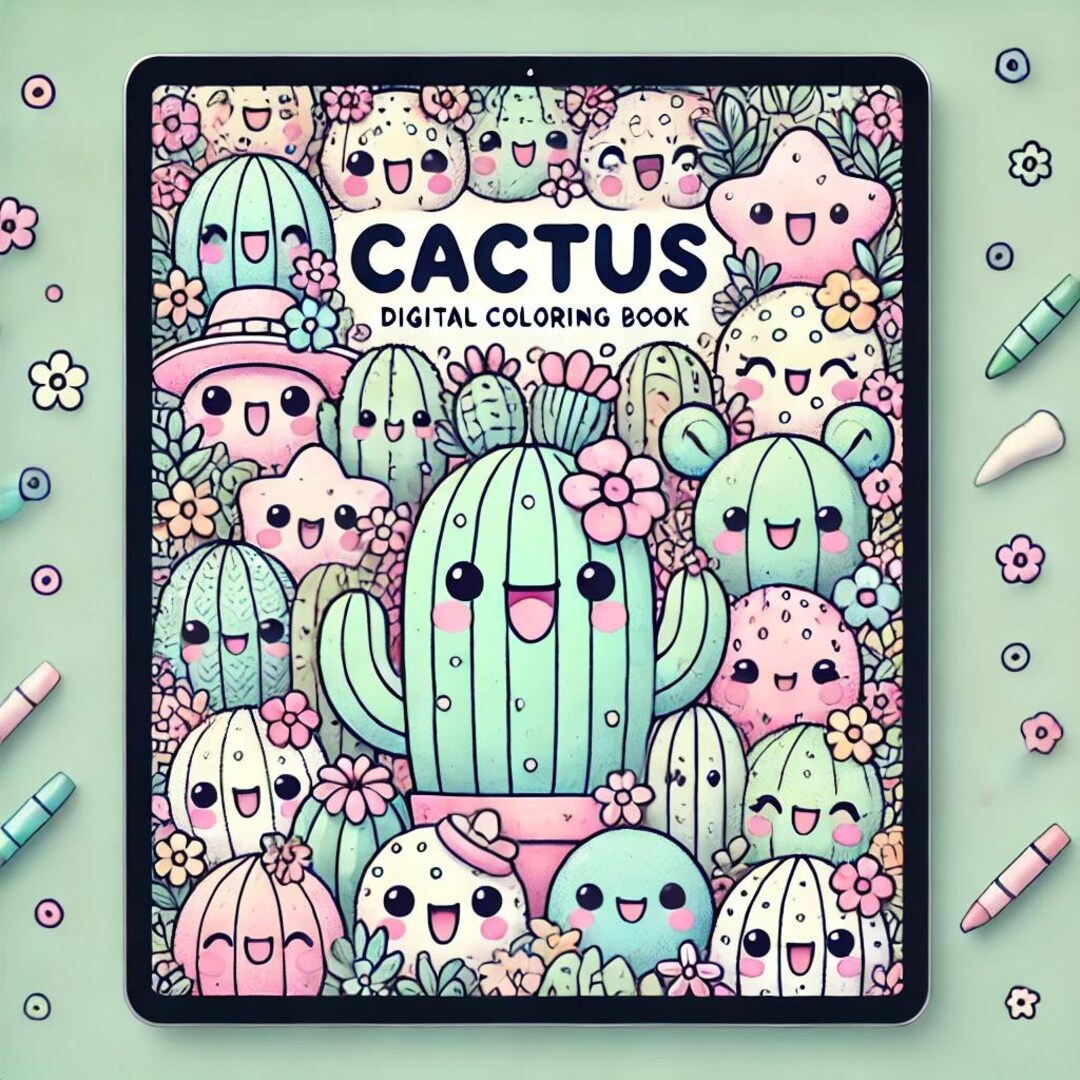 Kawaii Cactus Digital Coloring Book | Kawaii | Cute | Print Out ...